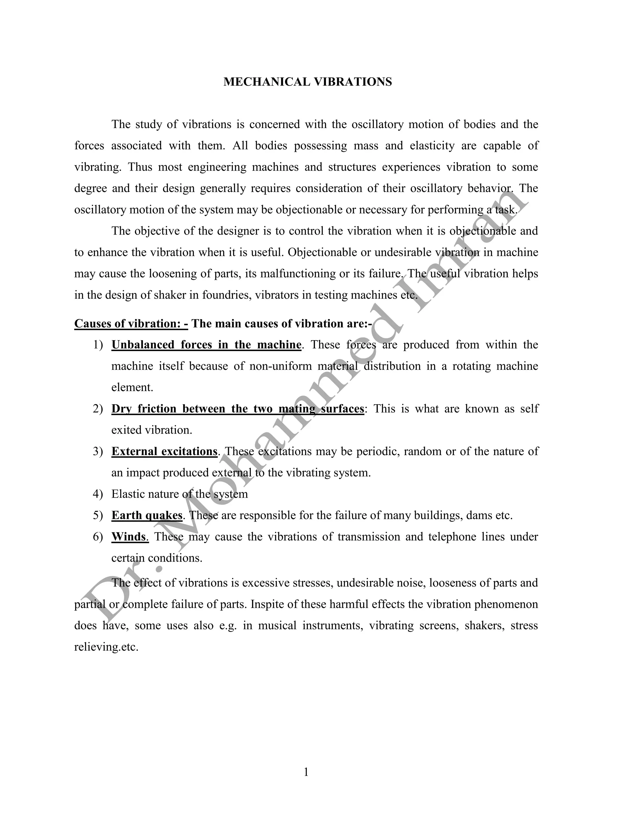 Mechanical vibration note | PDF