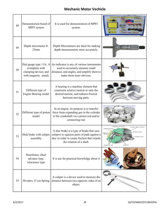 Mechanic motor vehicle tool list with picture and uses | PDF