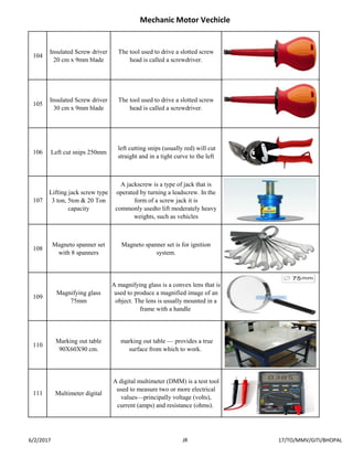 Mechanic motor vehicle tool list with picture and uses | PDF