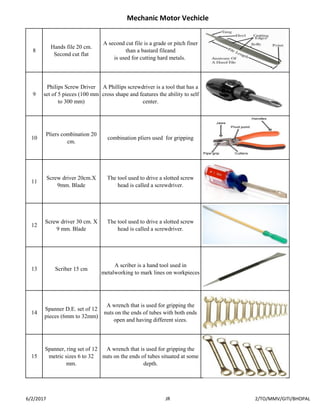 Mechanic motor vehicle tool list with picture and uses | PDF