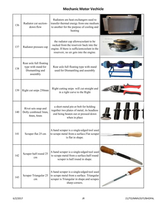 Mechanic motor vehicle tool list with picture and uses | PDF