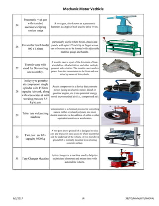 Mechanic motor vehicle tool list with picture and uses | PDF