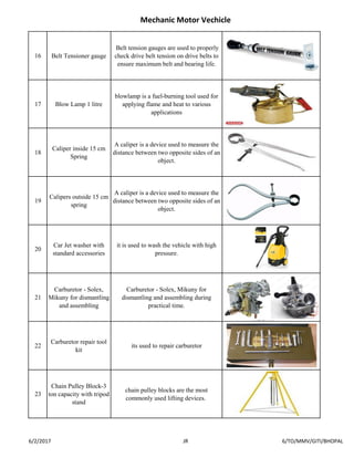 Mechanic motor vehicle tool list with picture and uses | PDF