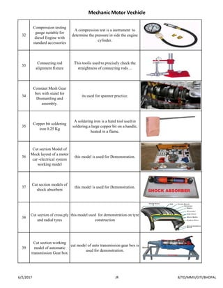 Mechanic motor vehicle tool list with picture and uses | PDF