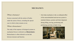 MECHANICS AND BASIC BIOMECHANICS - UNIT -1 | PPTX