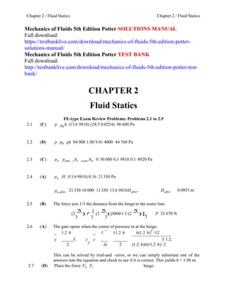 Mechanics of fluids 5th edition potter solutions manual | PDF