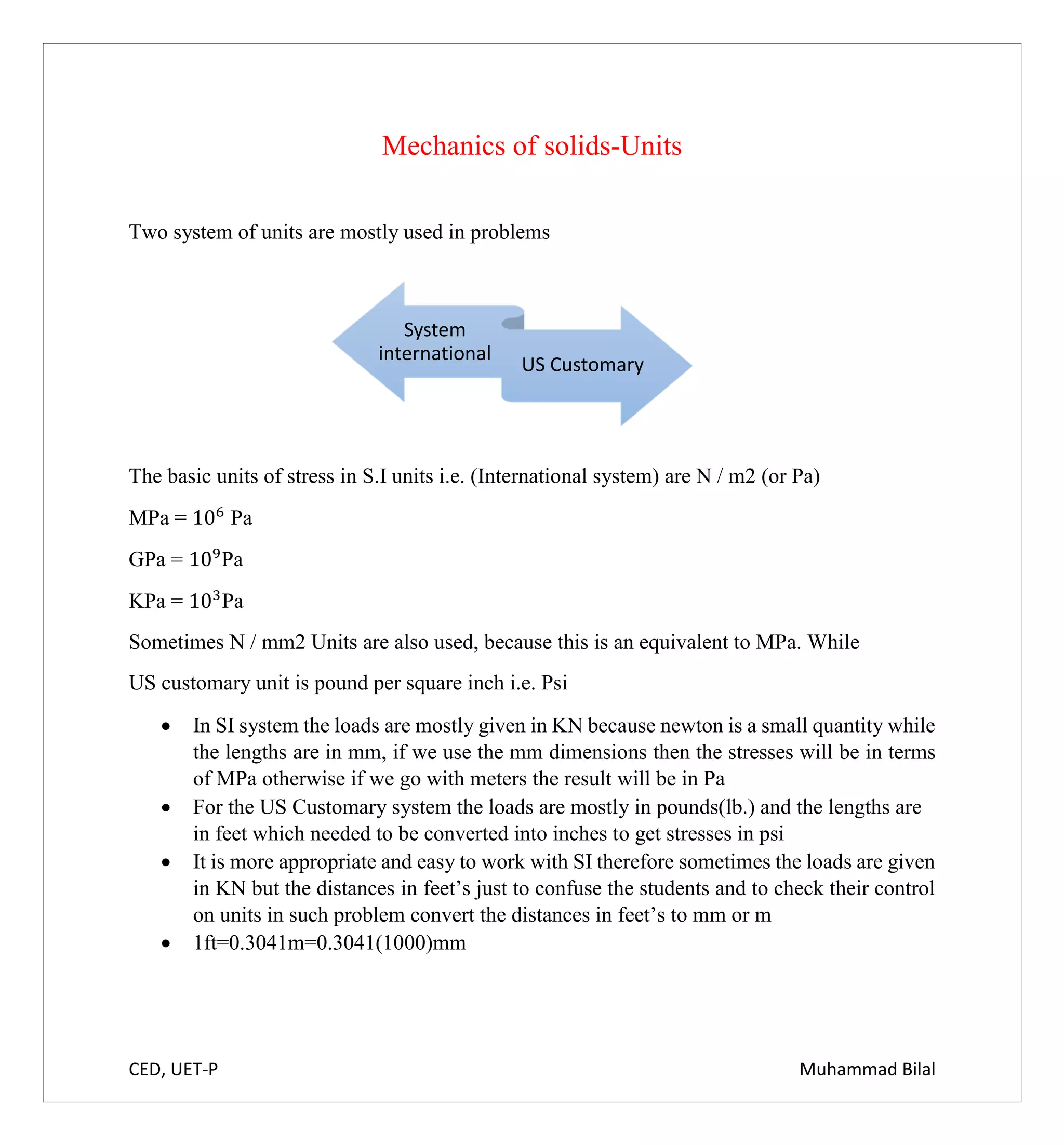 Mechanics of solids units | PDF