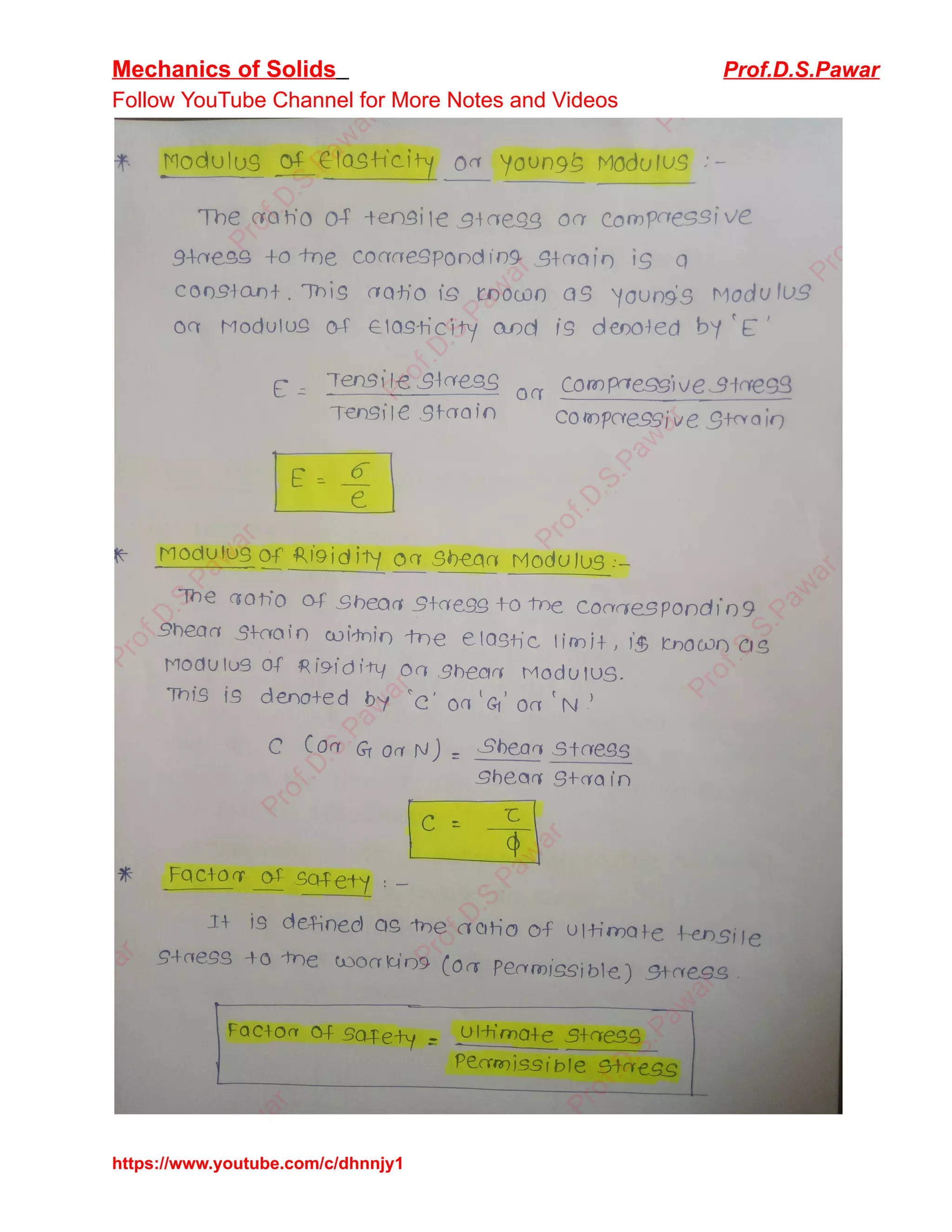 Mechanics of solids handwritten notes google docs | PDF