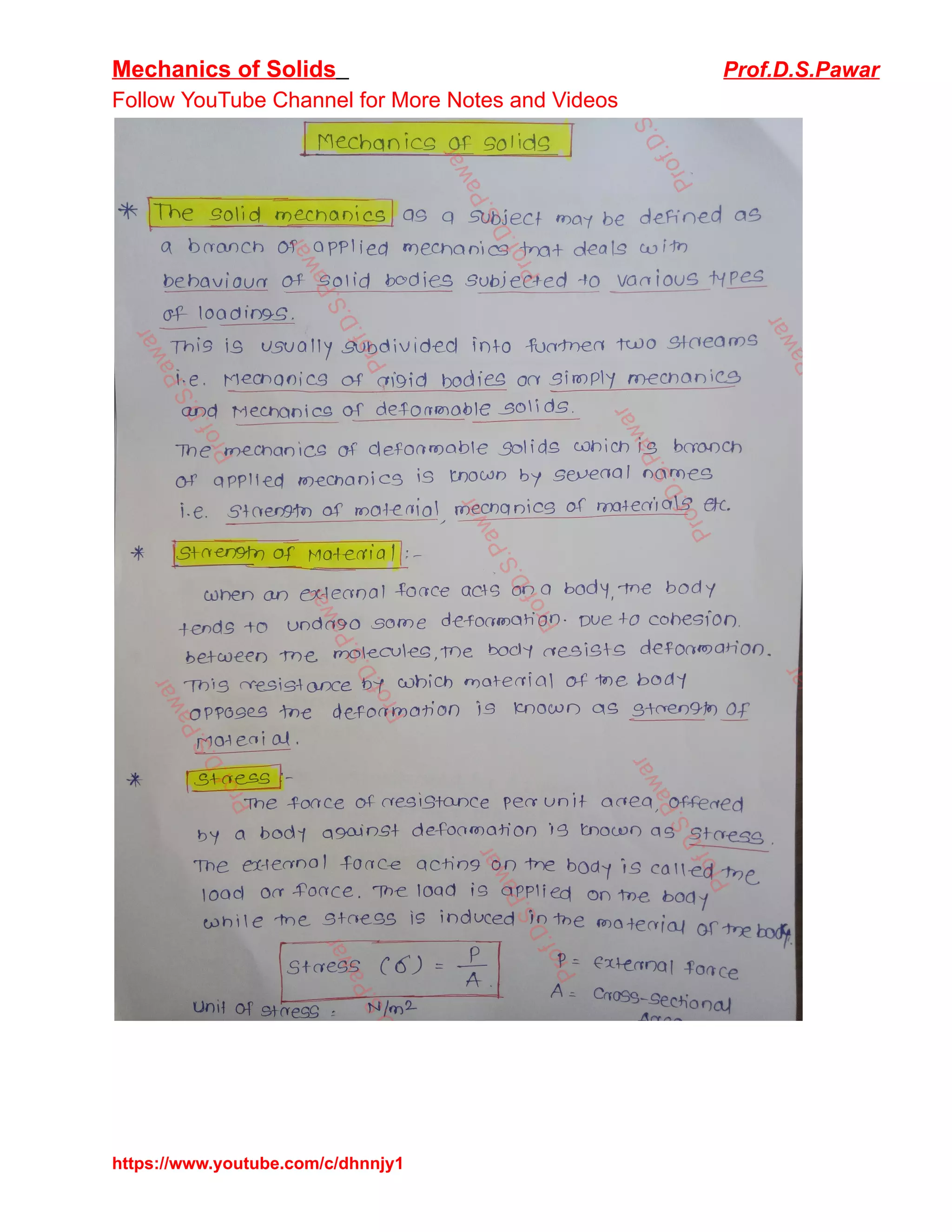 Mechanics of solids handwritten notes google docs | PDF