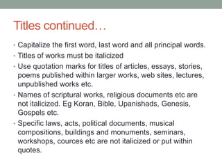 Mechanics of writing – mla (chapter 3 | PPTX