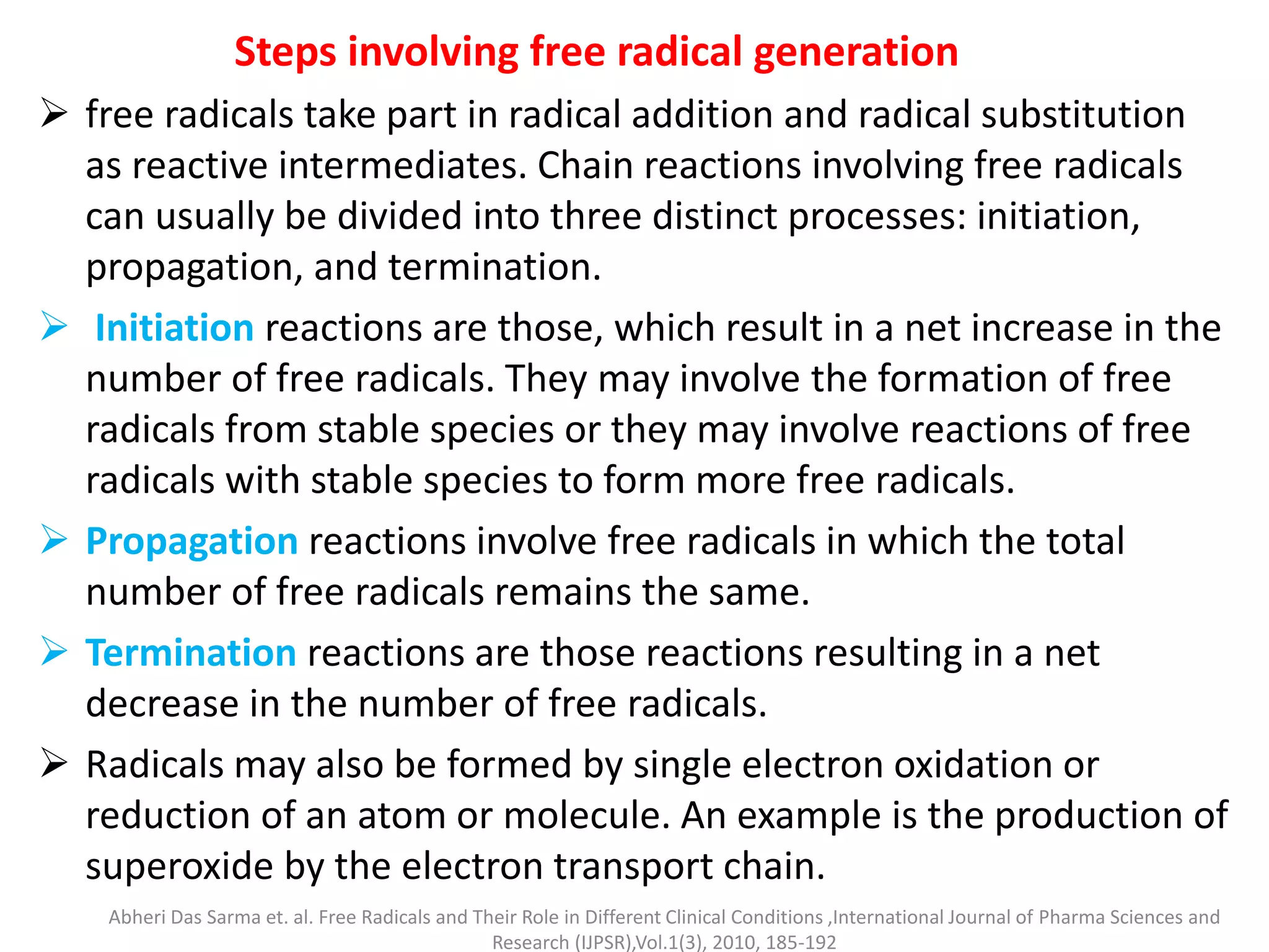 Mechanisim and generation of free radicals | PPTX