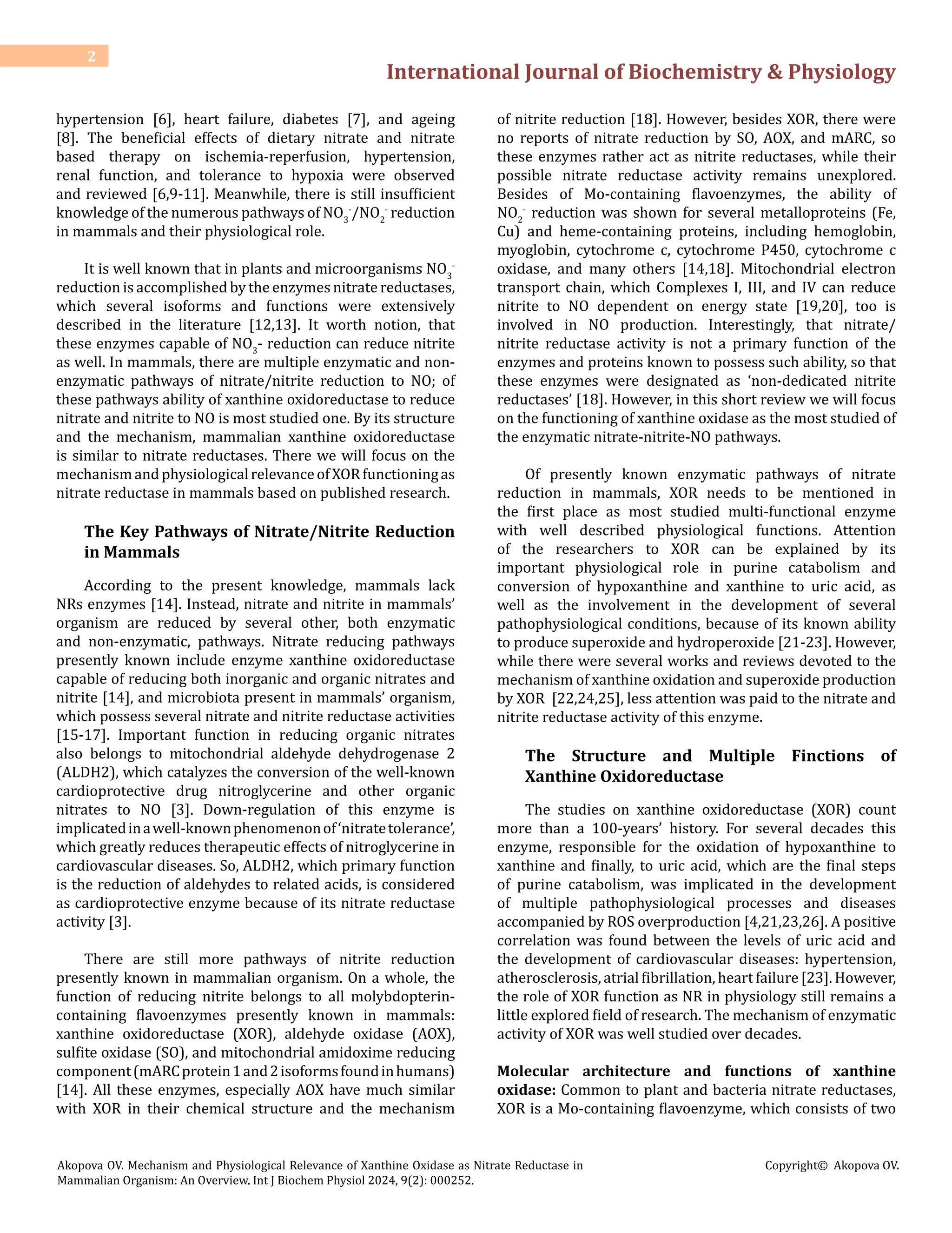 Mechanism and Physiological Relevance of Xanthine Oxidase as Nitrate ...