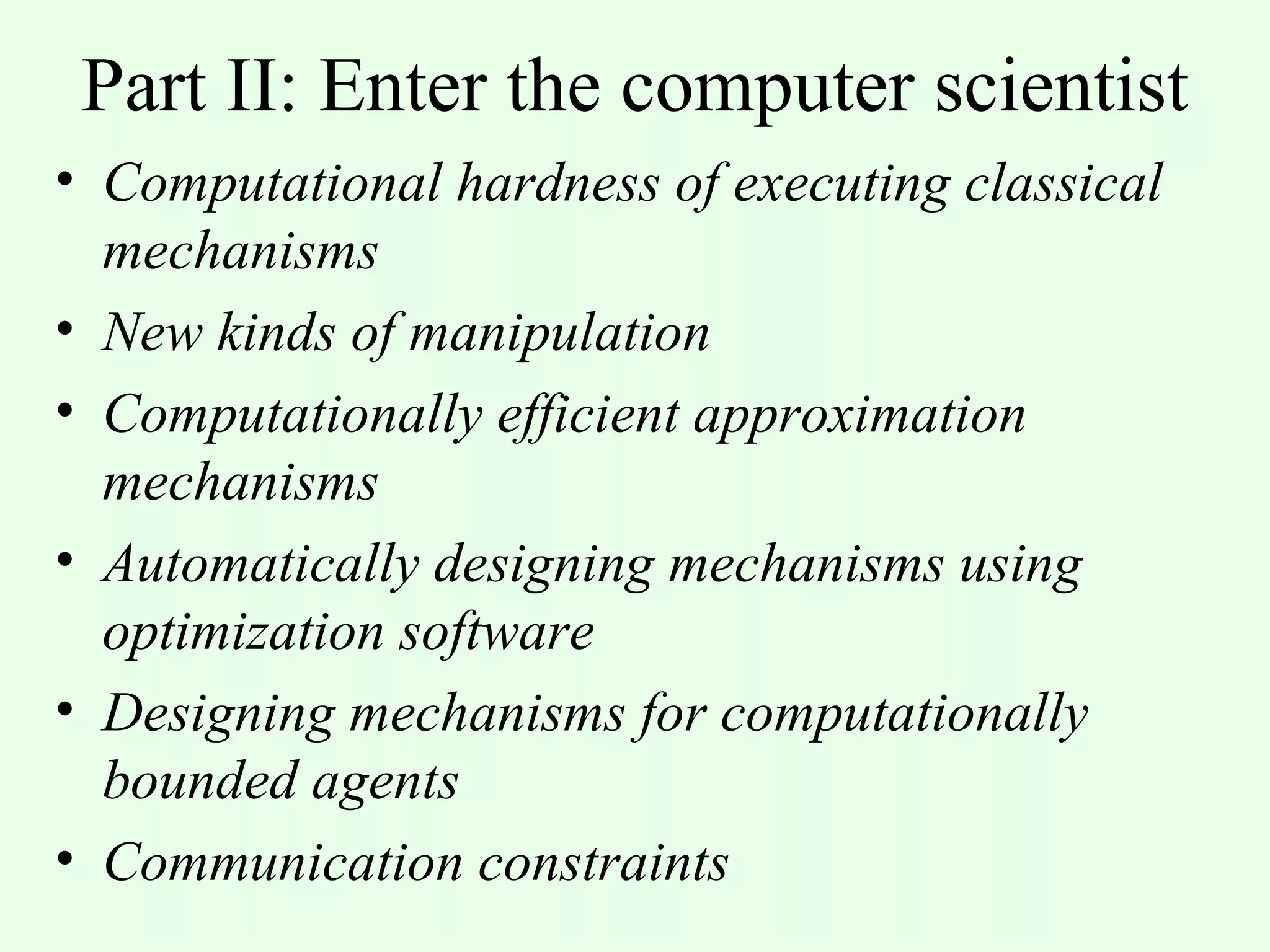 Mechanism design for Multi-Agent Systems | PPT