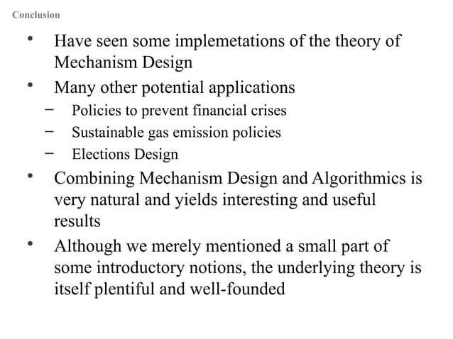 Mechanism design theory examples and complexity | PPT
