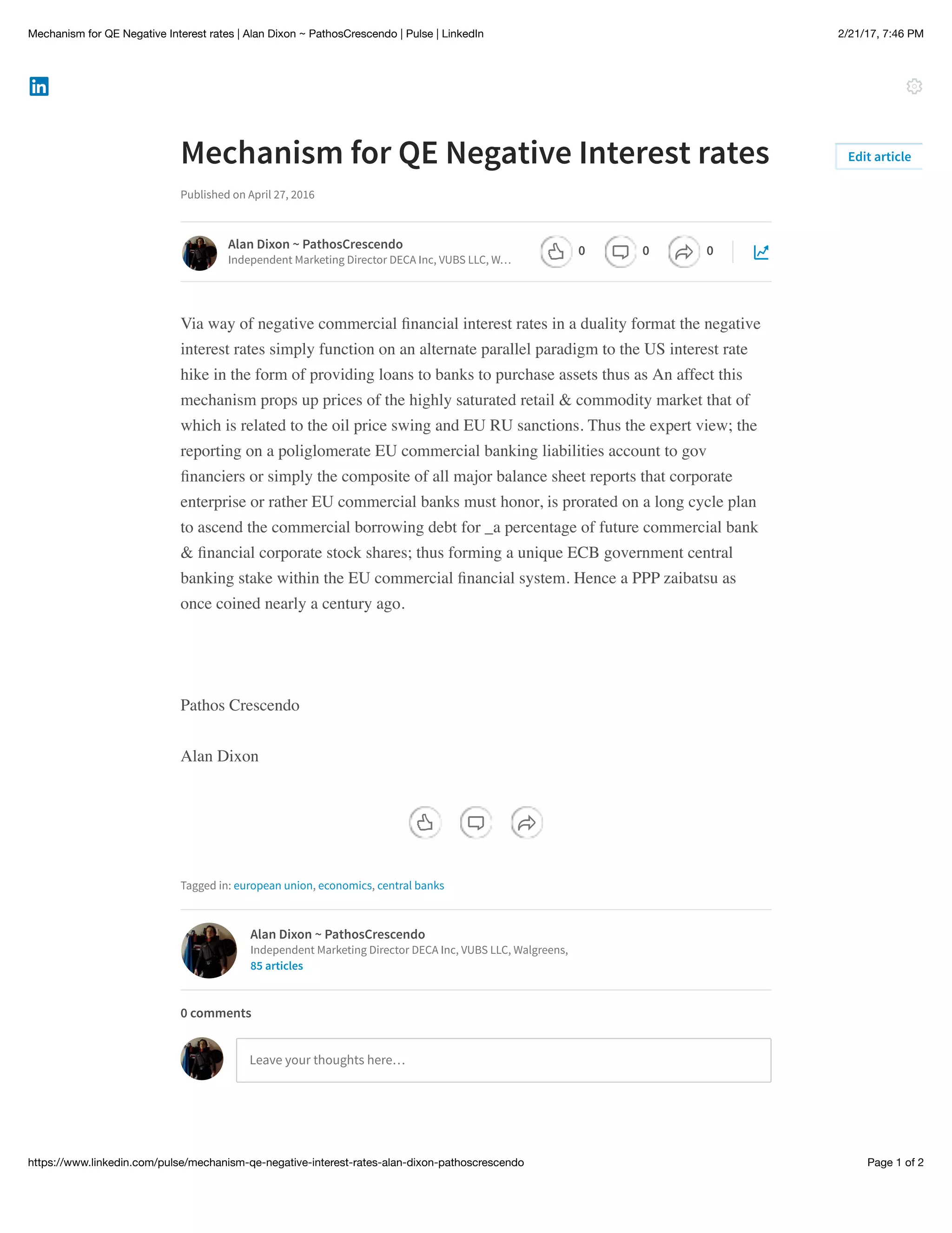 Mechanism for qe negative interest rates | alan dixon ~ pathos ...