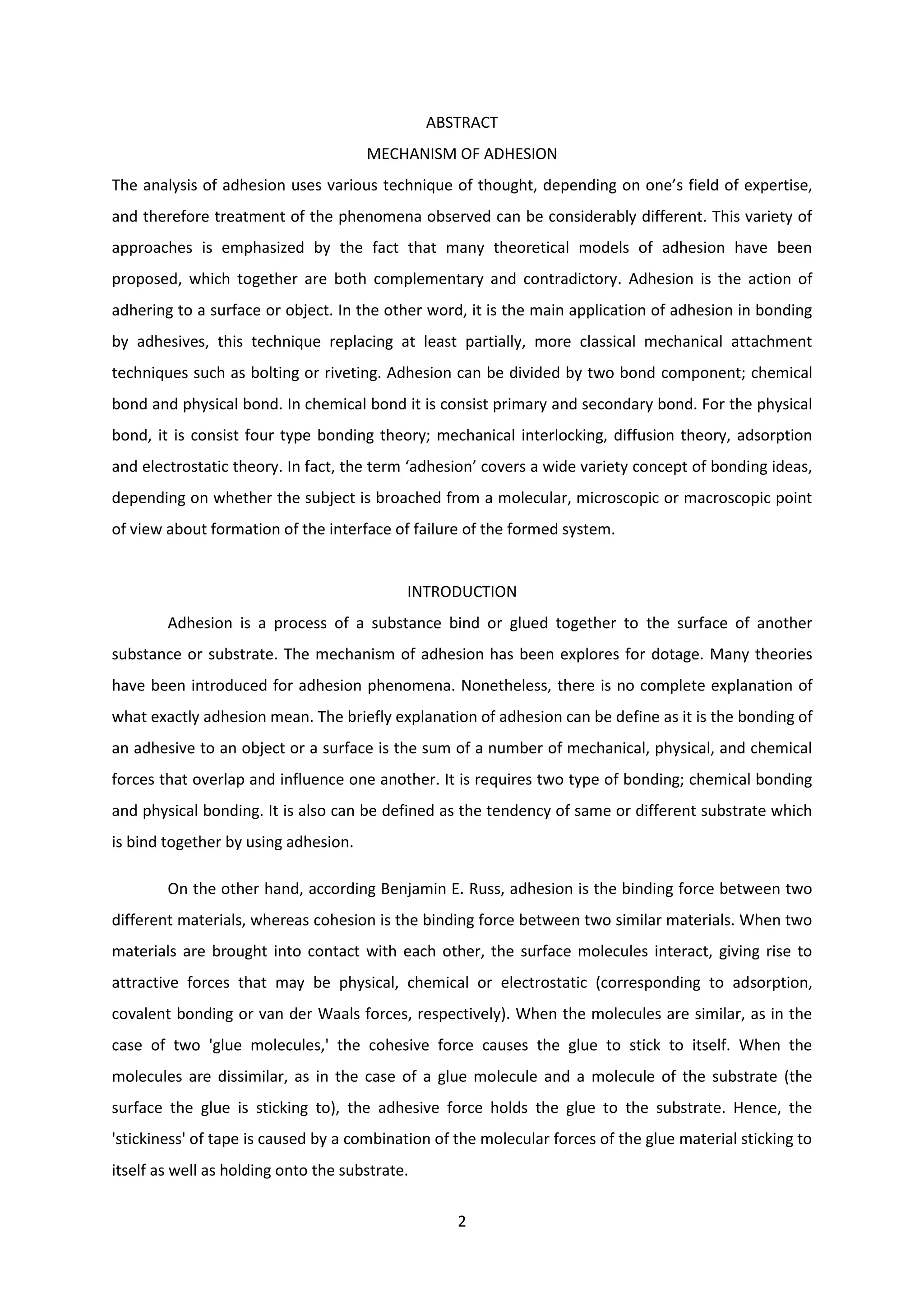 Mechanism of adhesion | DOCX