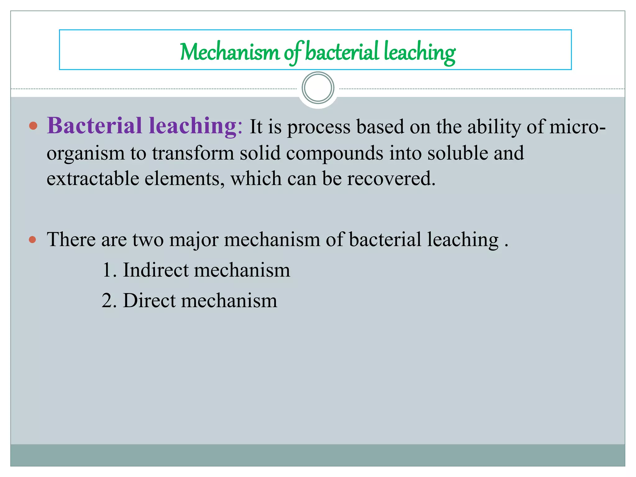 Mechanism of bacterial leaching | PPTX | Chemistry | Science