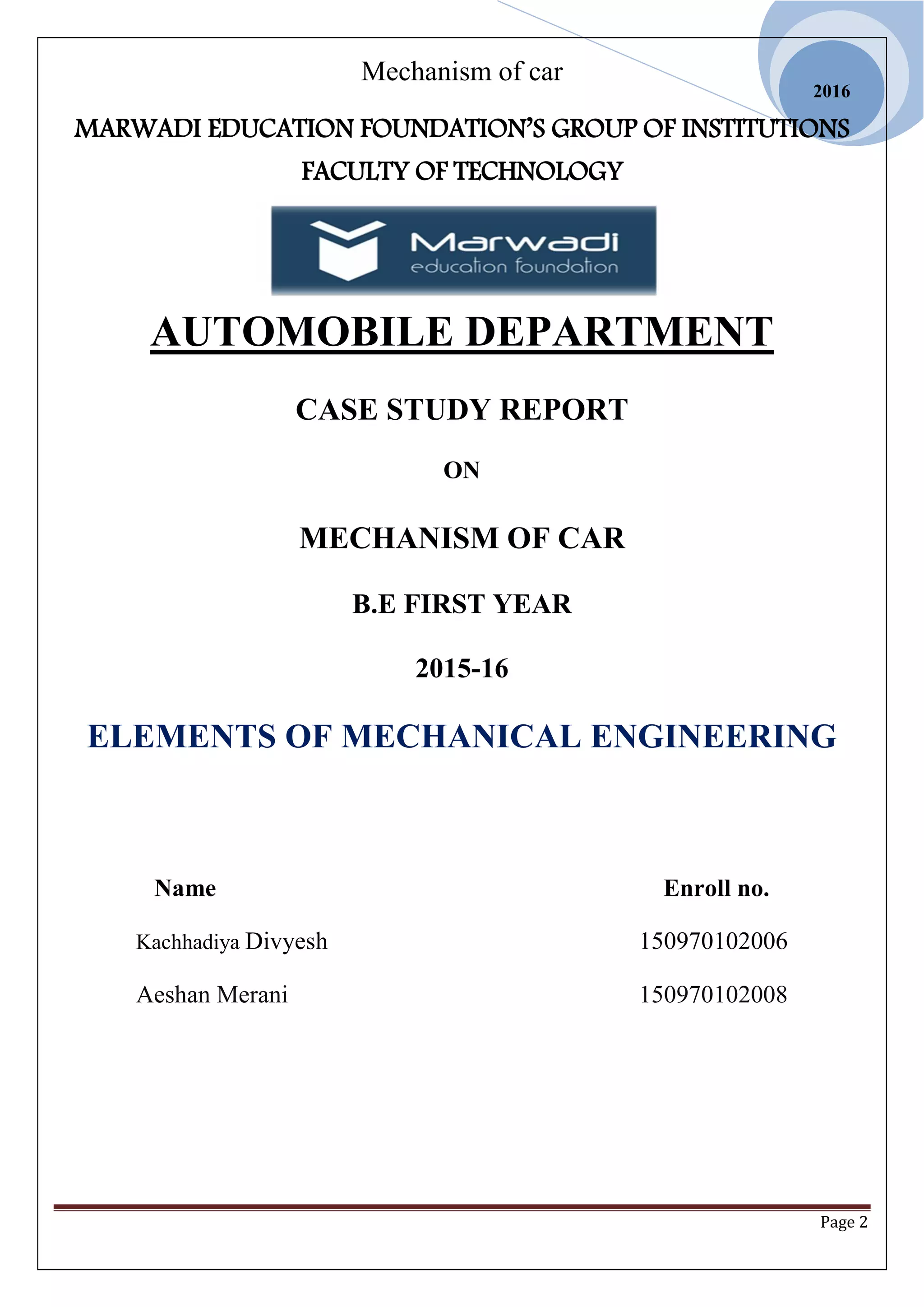 Mechanism of car | PDF