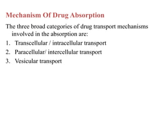 Mechanism of drug absorption | PPTX