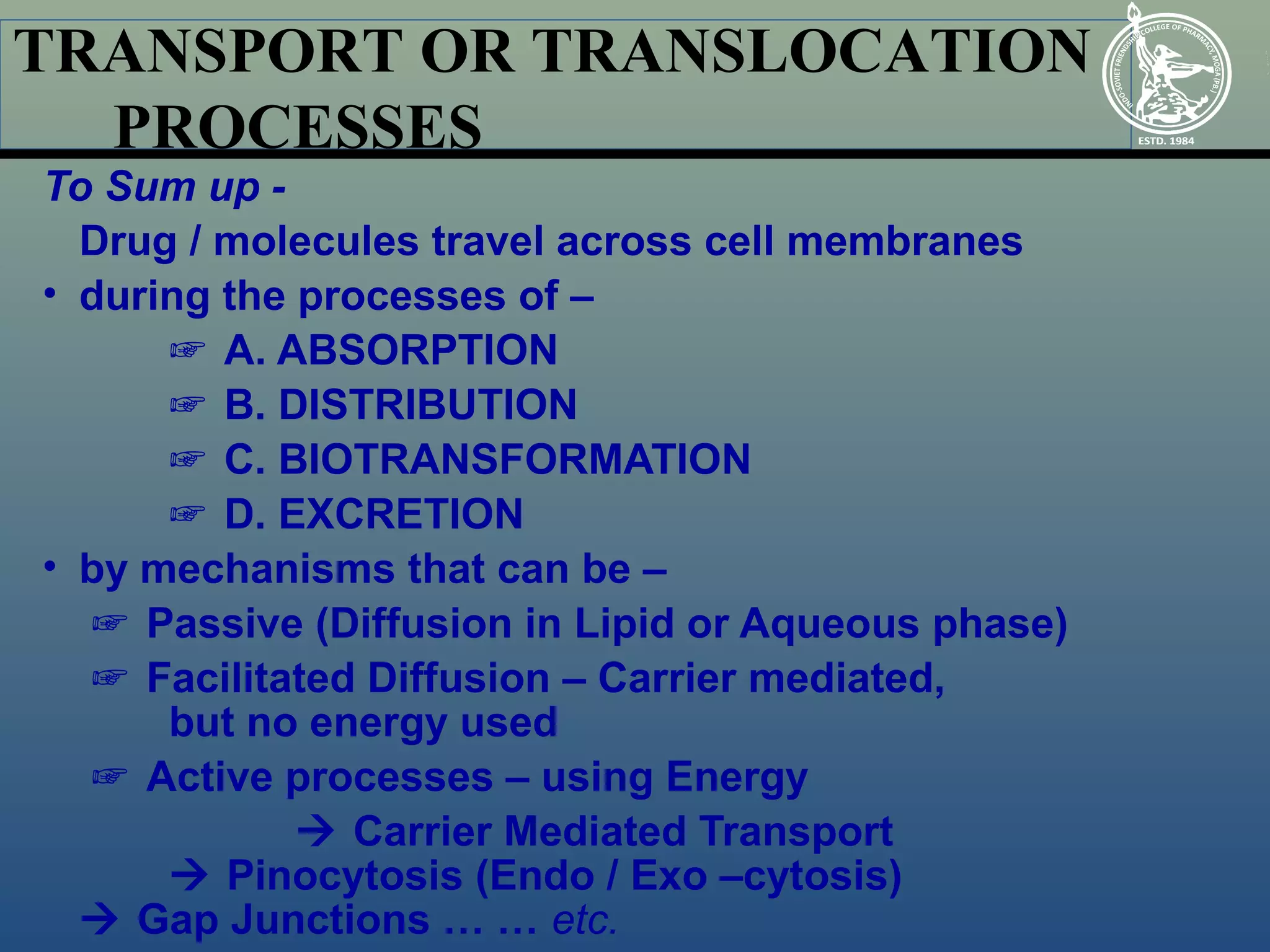 Mechanism of Transport of Drug Molecules | PPT