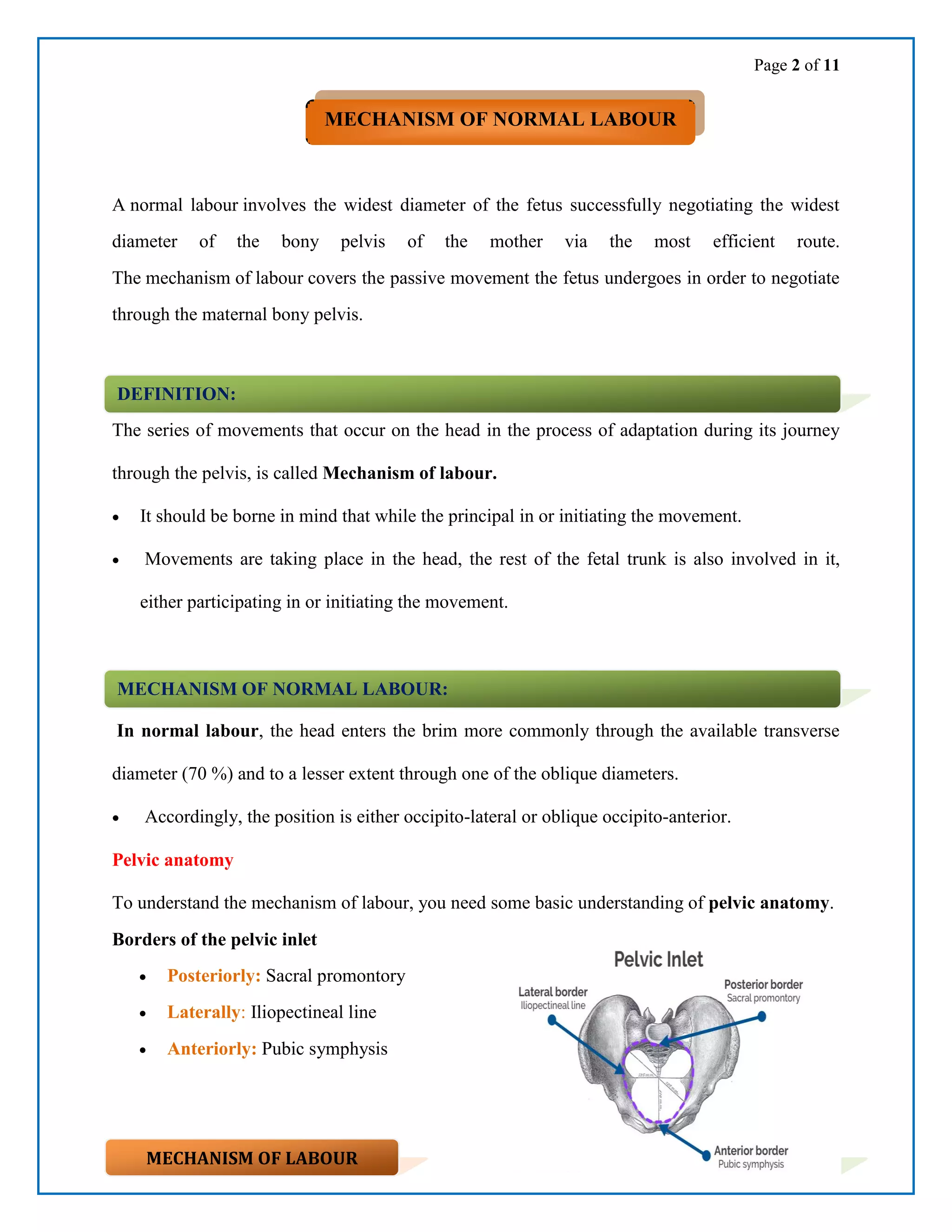 Mechanism of labour | PDF