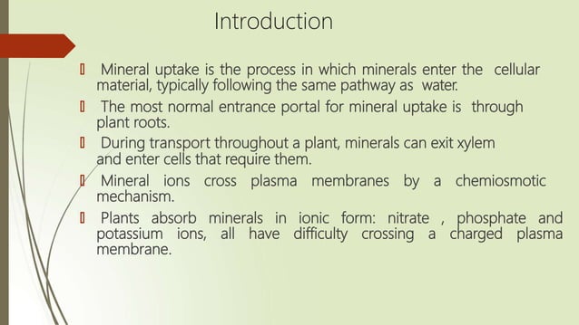mechanism of nutrient uptake in plants-.pptx | Chemistry | Science