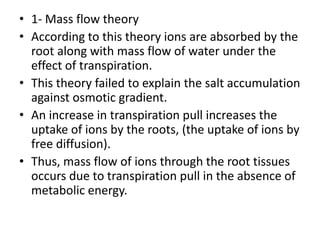 Mechanism of uptake and transport of nutrient ions in plants | PPTX
