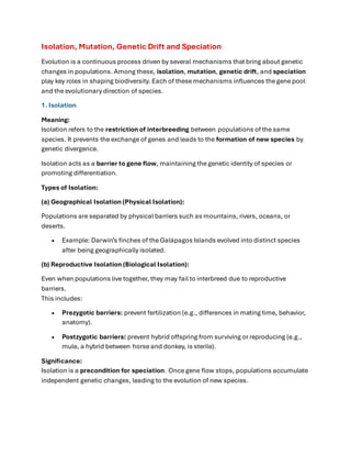 Mechanisms of Evolution- Isolation, Mutation, Genetic Drift, Speciation ...