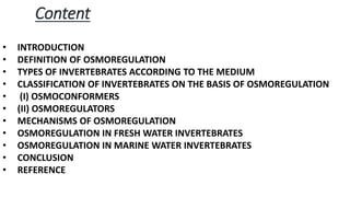 Mechanisms of osmoregulation in fresh water and marine water ...