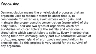 Mechanisms of osmoregulation in fresh water and marine water ...