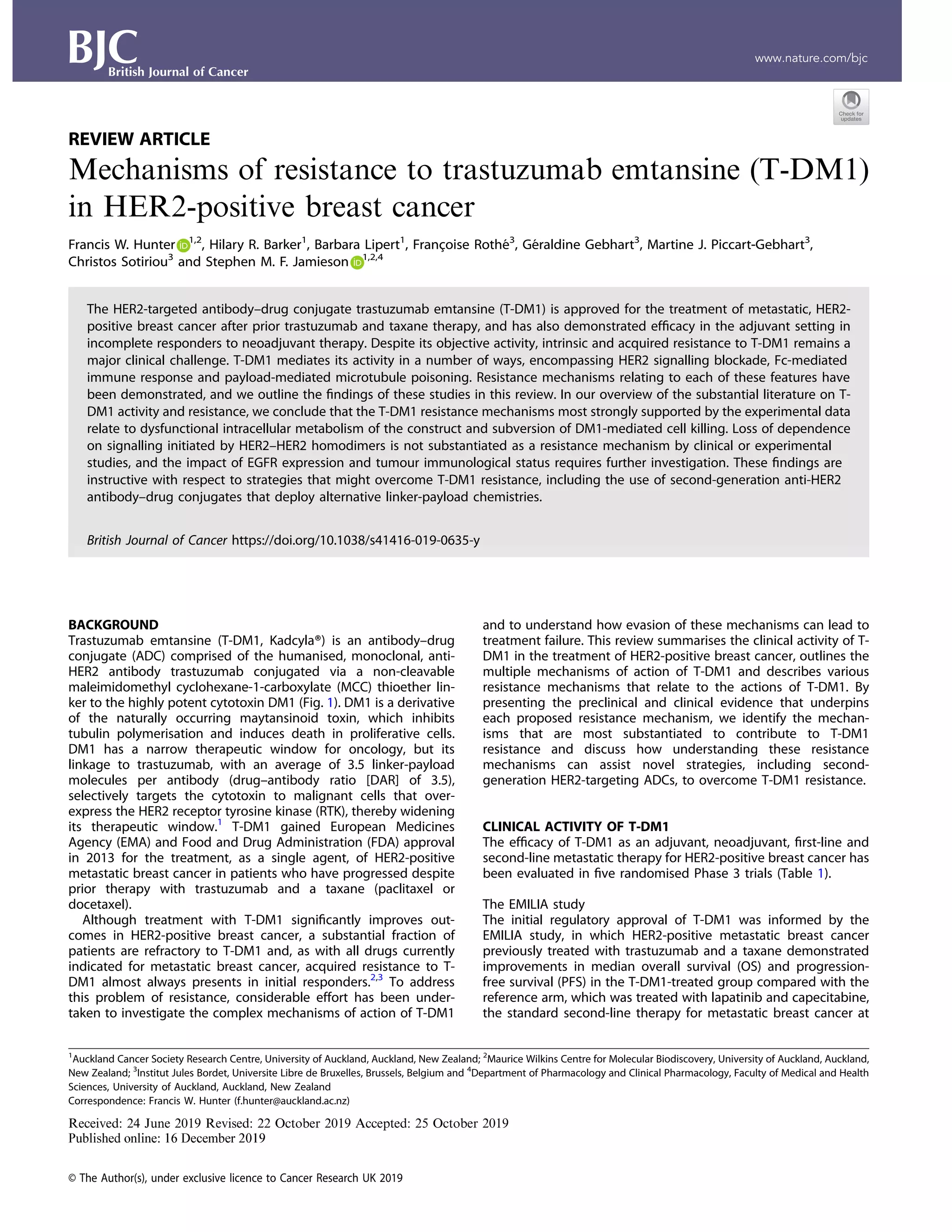 Mechanisms of resistance to trastuzumab emtansine (t dm1) in her2 ...