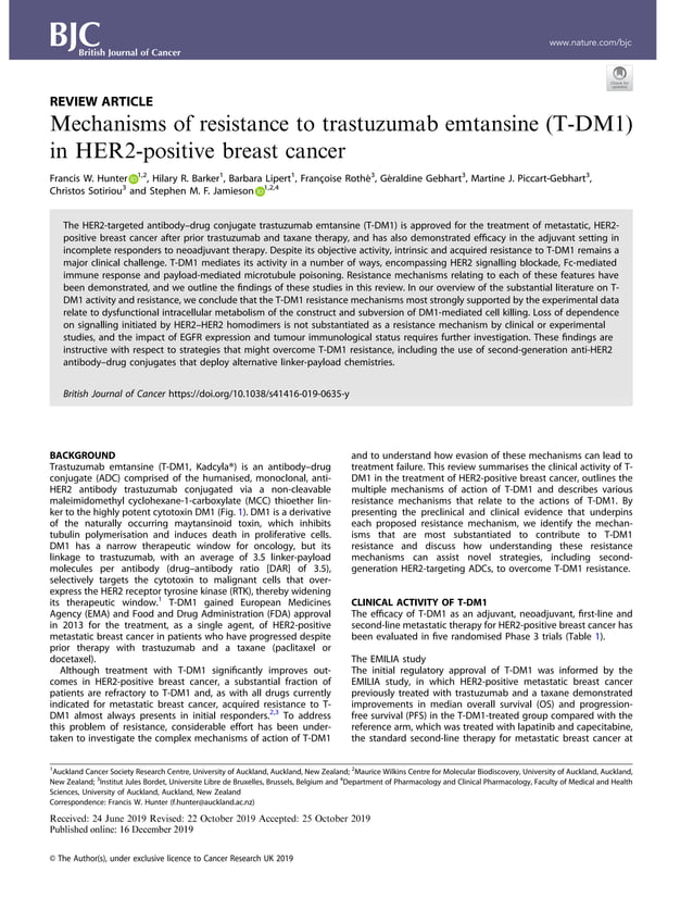 Mechanisms of resistance to trastuzumab emtansine (t dm1) in her2 ...