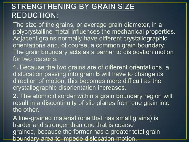 Mechanisms of strengthening in metals | PPTX | Chemistry | Science