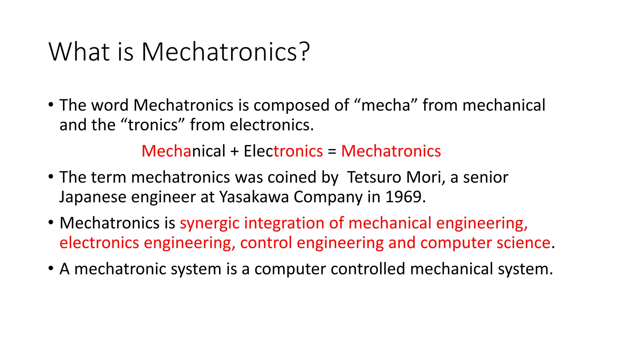 Introduction to Mechatronics Systems- An Overview | PPTX