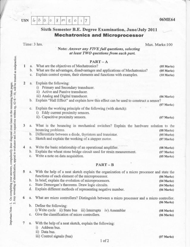 Mechatronics and microprocessor Question papers Mechatronics and microprocessor Question papers
