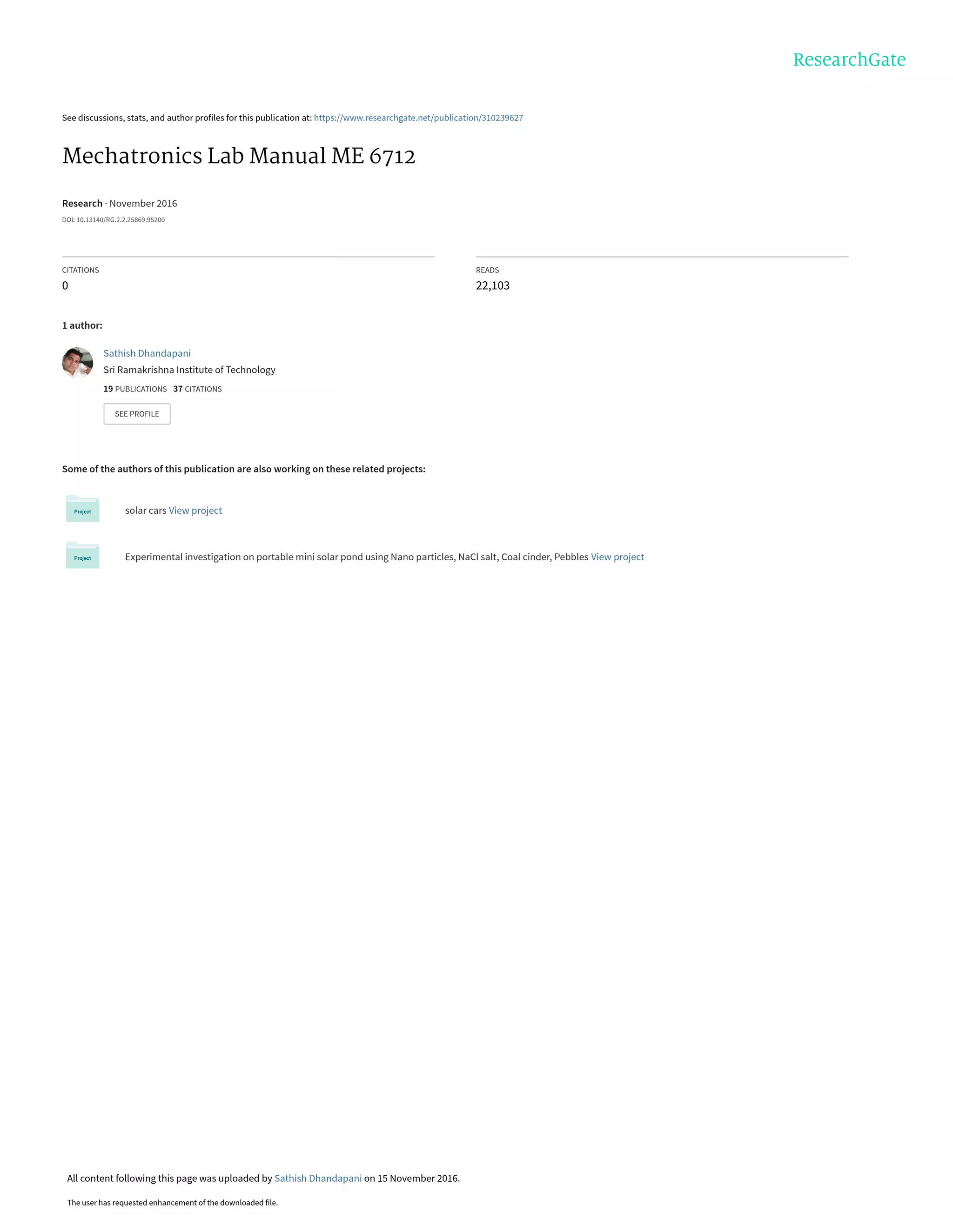 Mechatronics lab | PDF