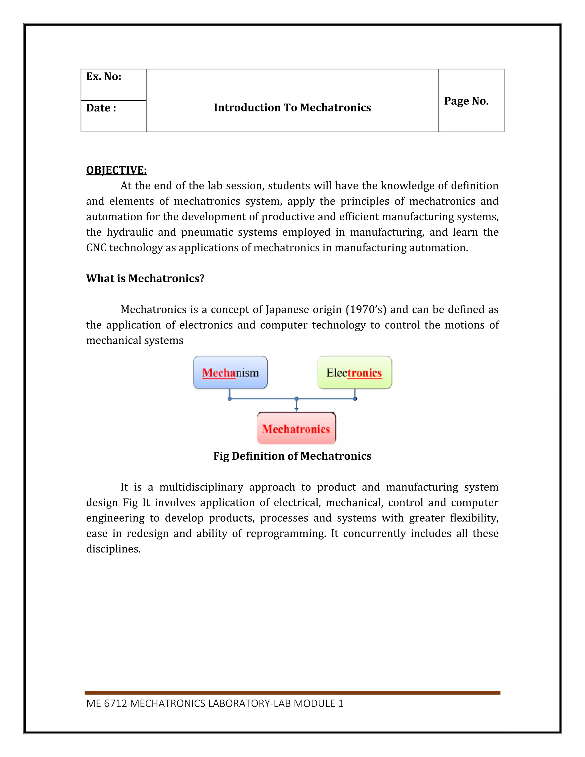 Mechatronics lab | PDF