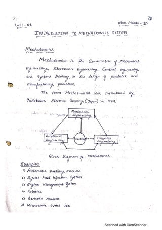 Mechatronics_Unit 1_K C KARTHIK | PDF