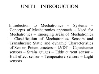 MECHATRONICS unit 1.pptx | Computer Peripherals | Computing