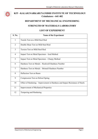 Mech CE6315 som lab_manual | PDF | Physics | Science