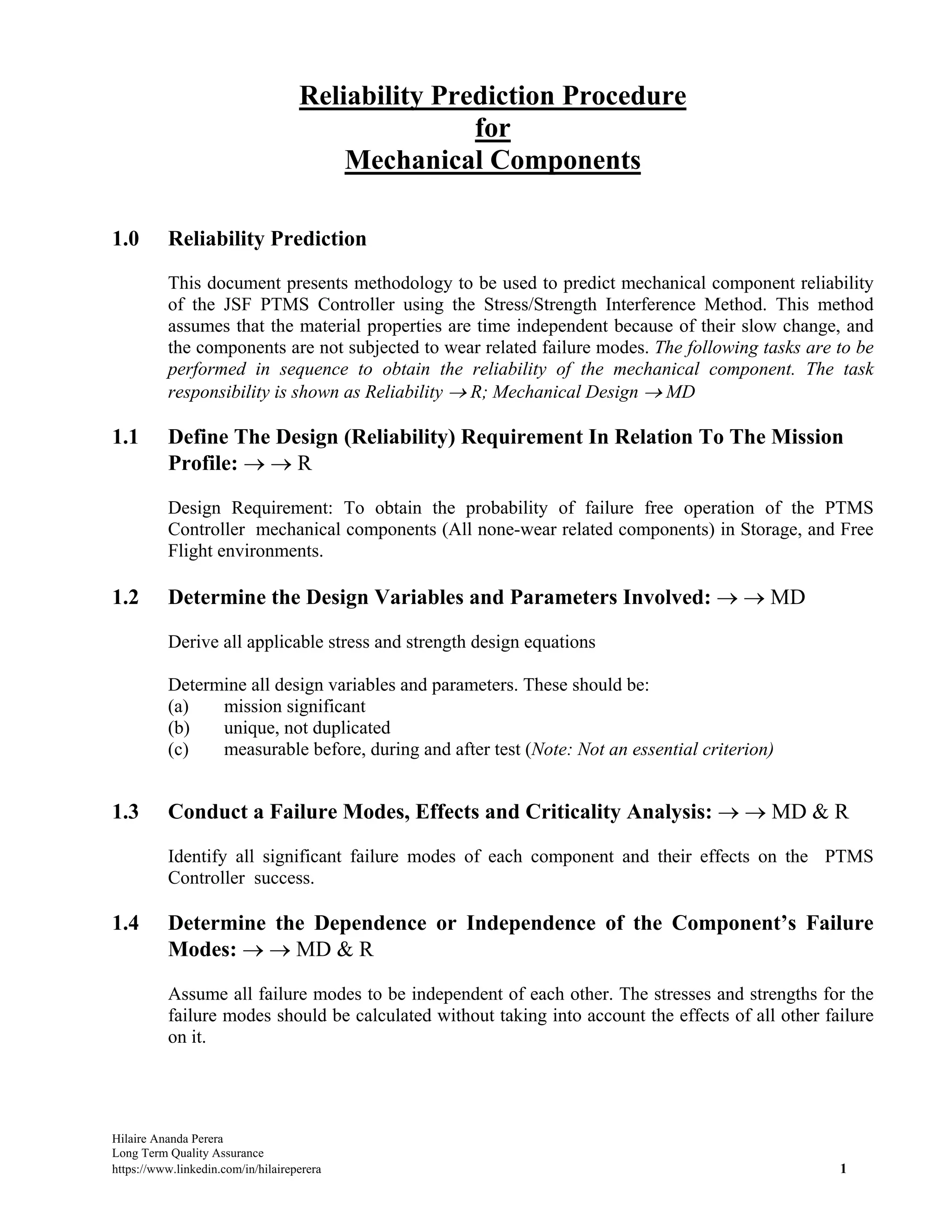 Reliability Prediction Procedure for Mechanical Components | PDF