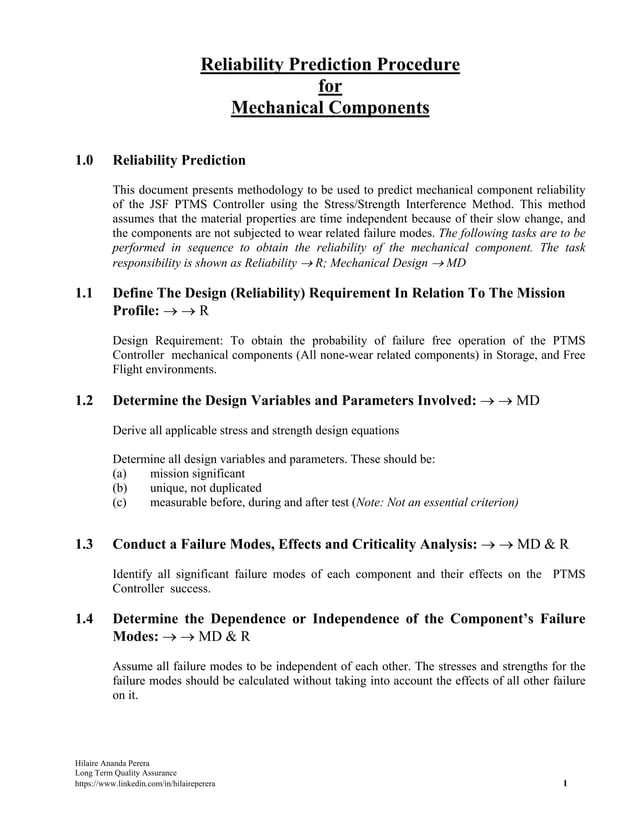 Reliability Prediction Procedure for Mechanical Components | PDF