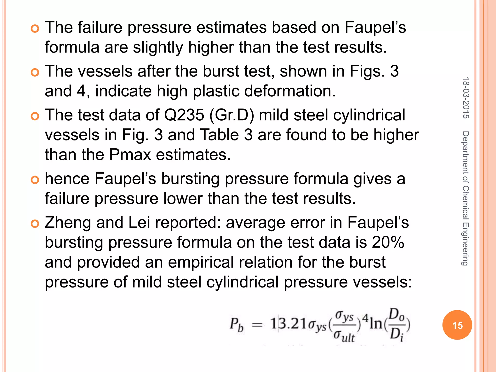 Bursting Pressure of Mild Steel Cylindrical Vessels | PPTX