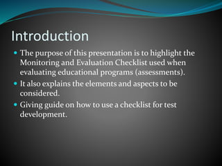 M&E Checklist | PPTX