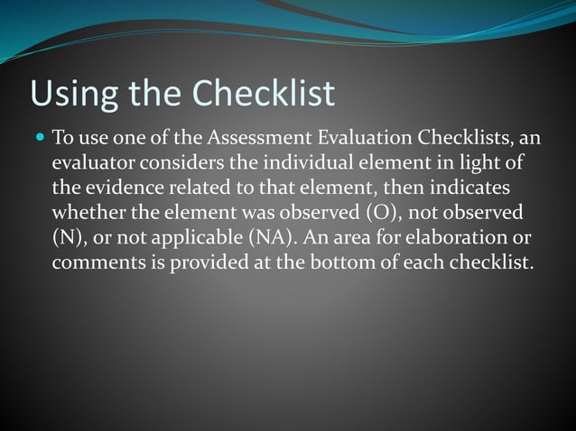 M&E Checklist | PPTX | Standardized Testing | Educational Assessment