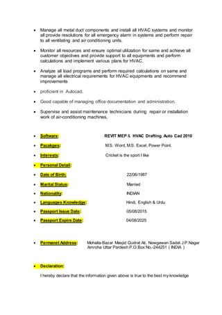 Mech hvac engnr cv | DOCX