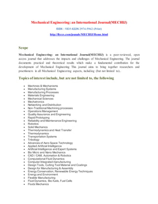 Mechanical Engineering: an International Journal(MECHIJ) | DOCX