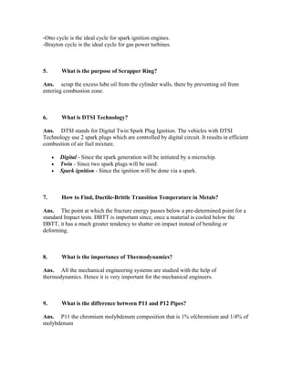 mechanical engg interview question | DOC | Physics | Science