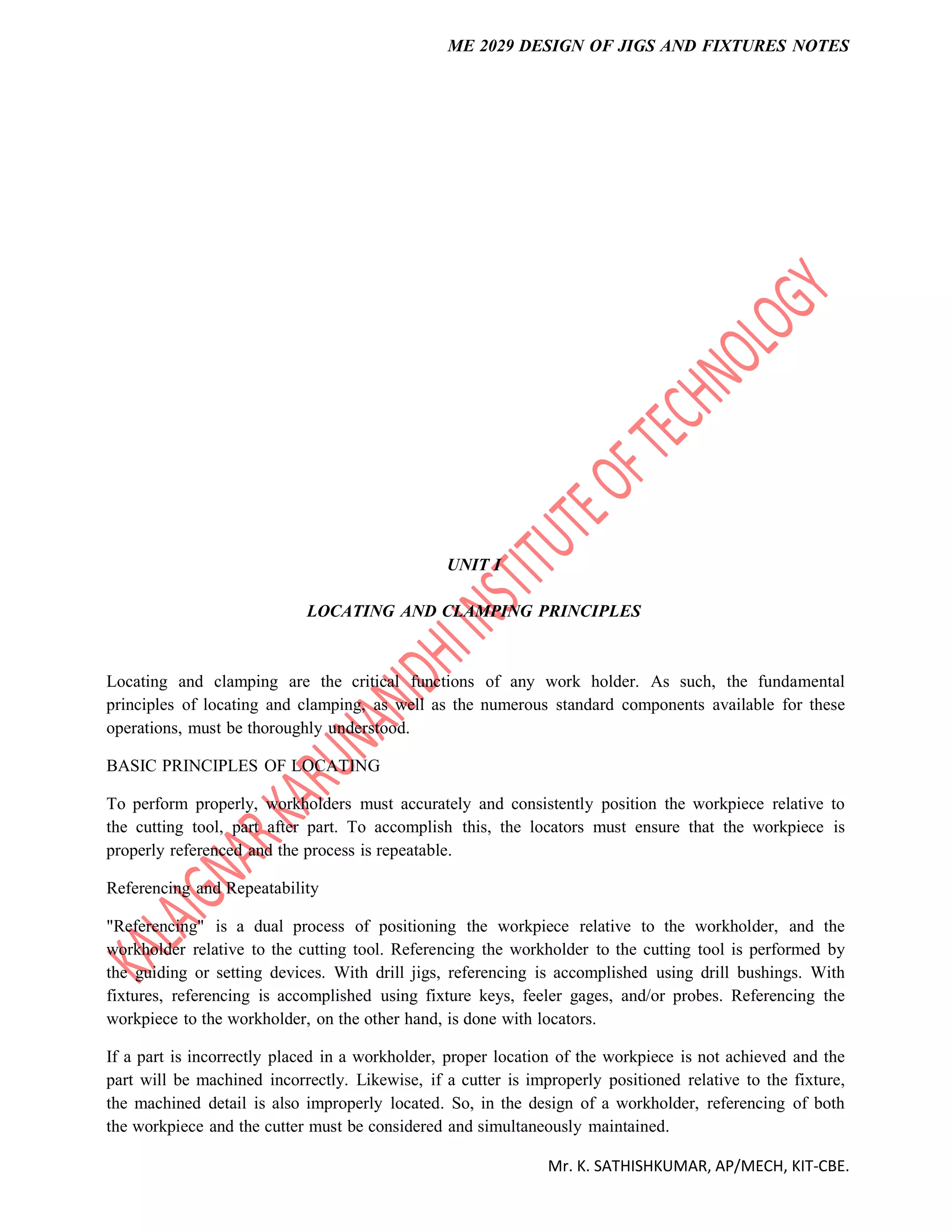 ME 2029 - DESIGN OF JIGS AND FIXTURES NOTES BY Mr.K.SATHISHKUMAR/AP ...