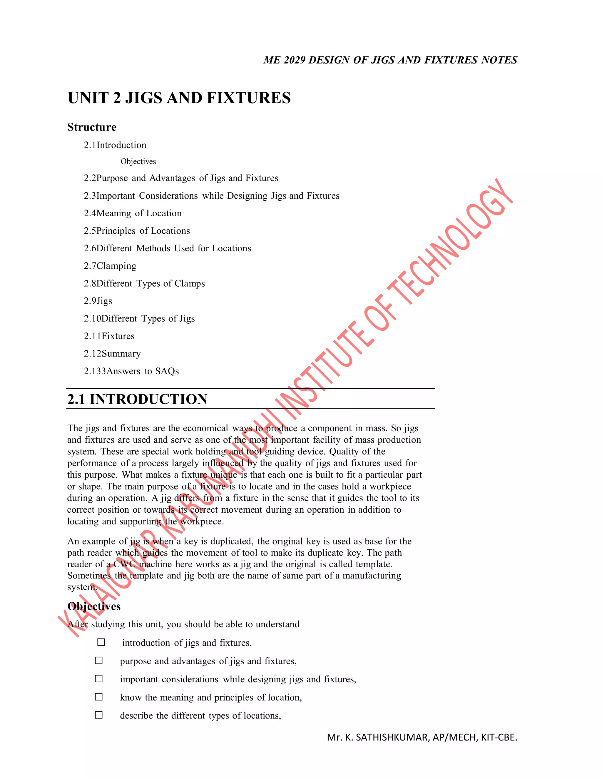 ME 2029 - DESIGN OF JIGS AND FIXTURES NOTES BY Mr.K.SATHISHKUMAR/AP ...